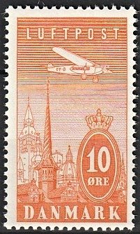 FRIMÆRKER DANMARK | 1934 - AFA 216 - Ny Luftpost 10 øre gul - Postfrisk - Efter AFA nummer - e ...